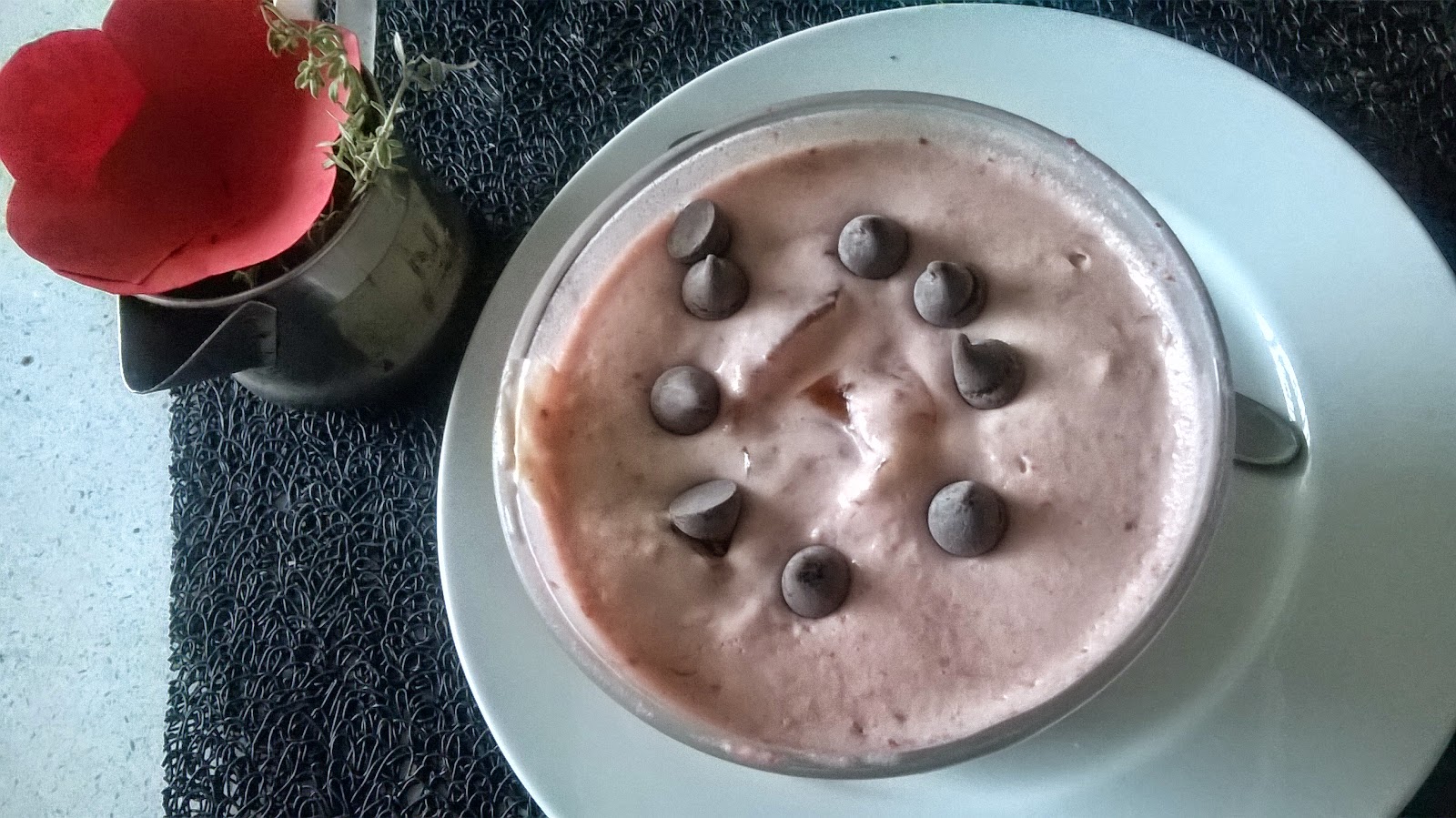 Strawberry mousse with orange jelly